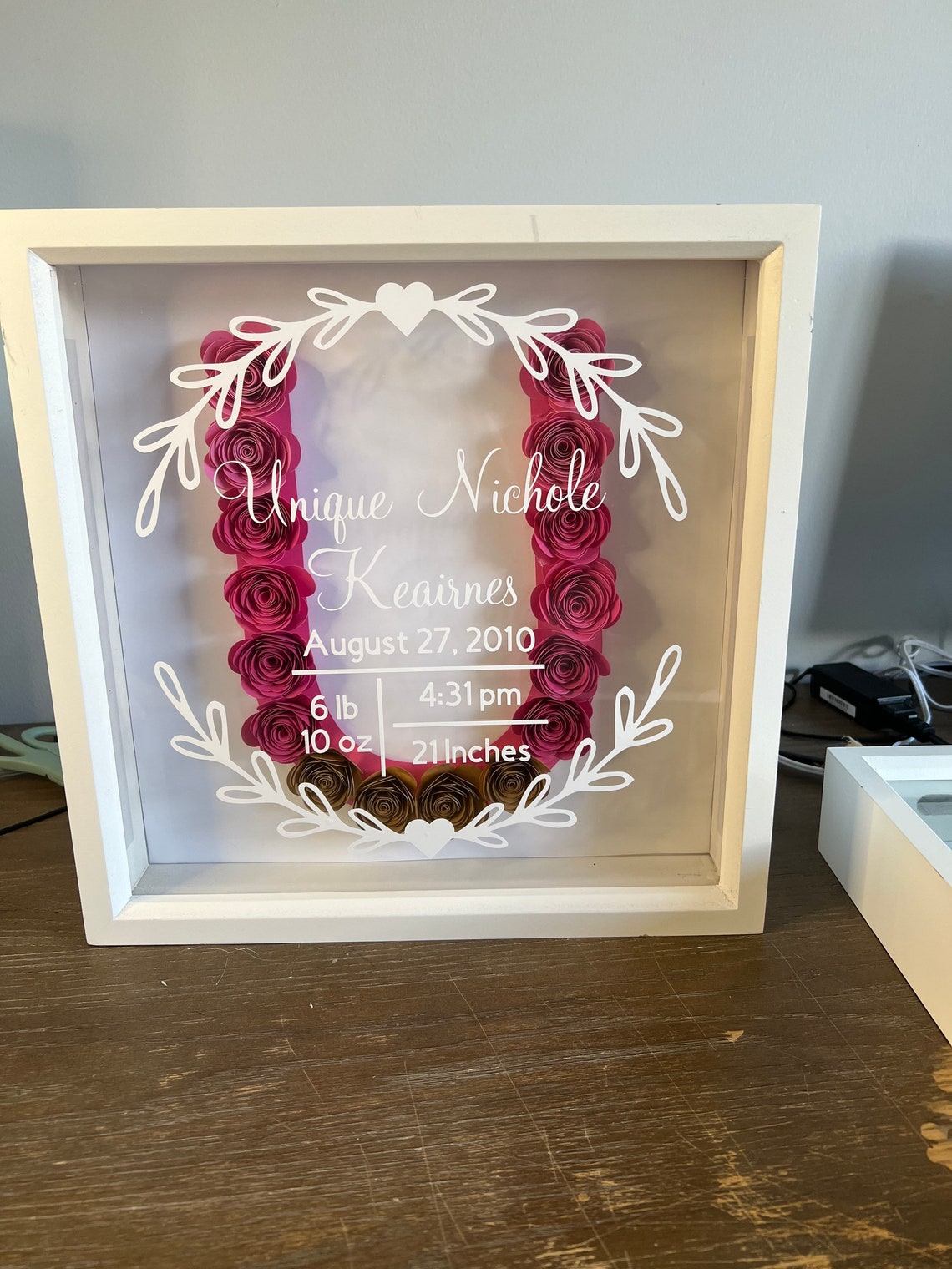 Baby Shadow Box, Birth Announcement, Baby Stats, Flowers Shadow Box ...