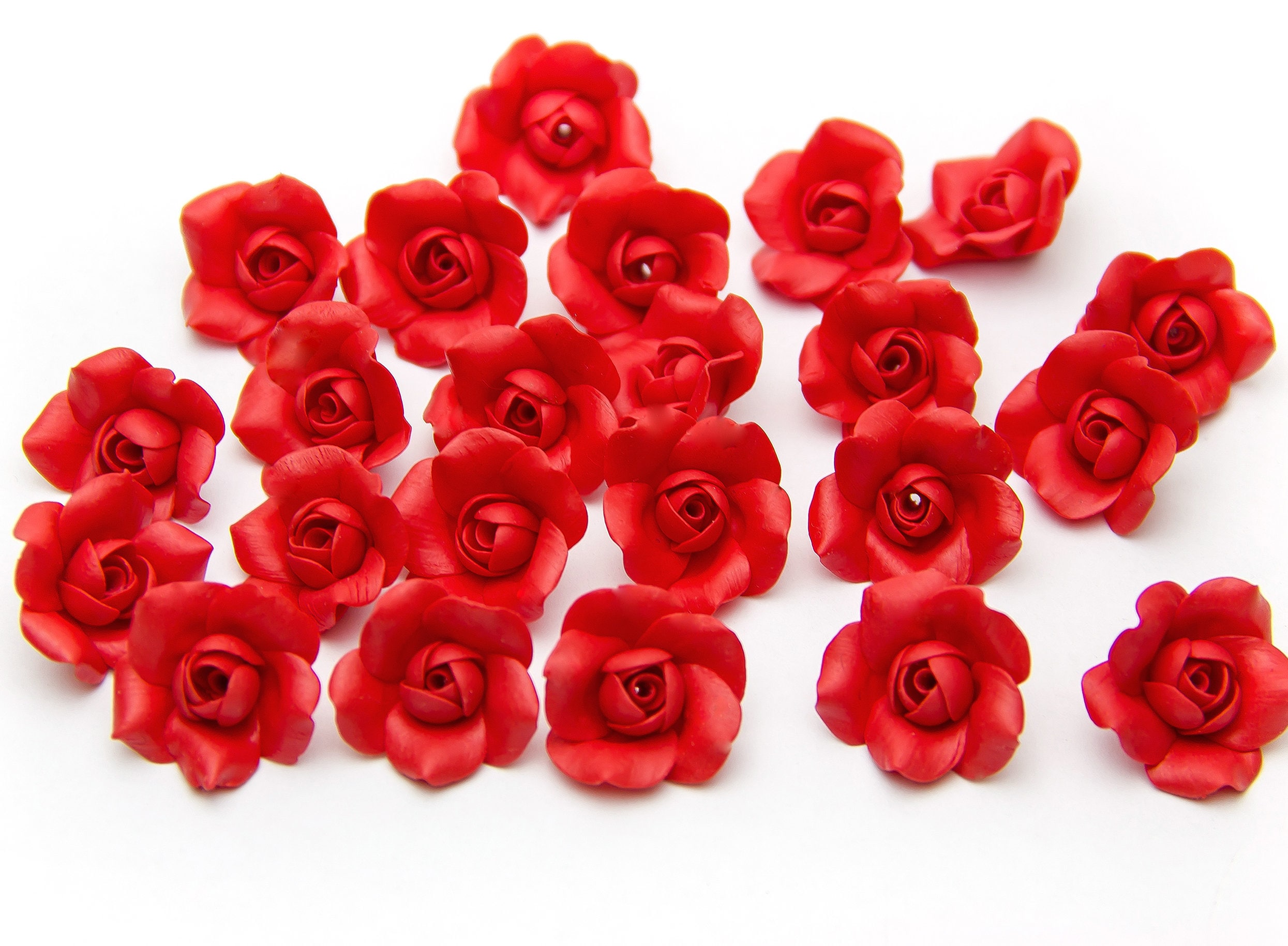 Red Roses Beads 5pcs Red Floral Beads Polymer Clay Handmade Red Beads 0 ...