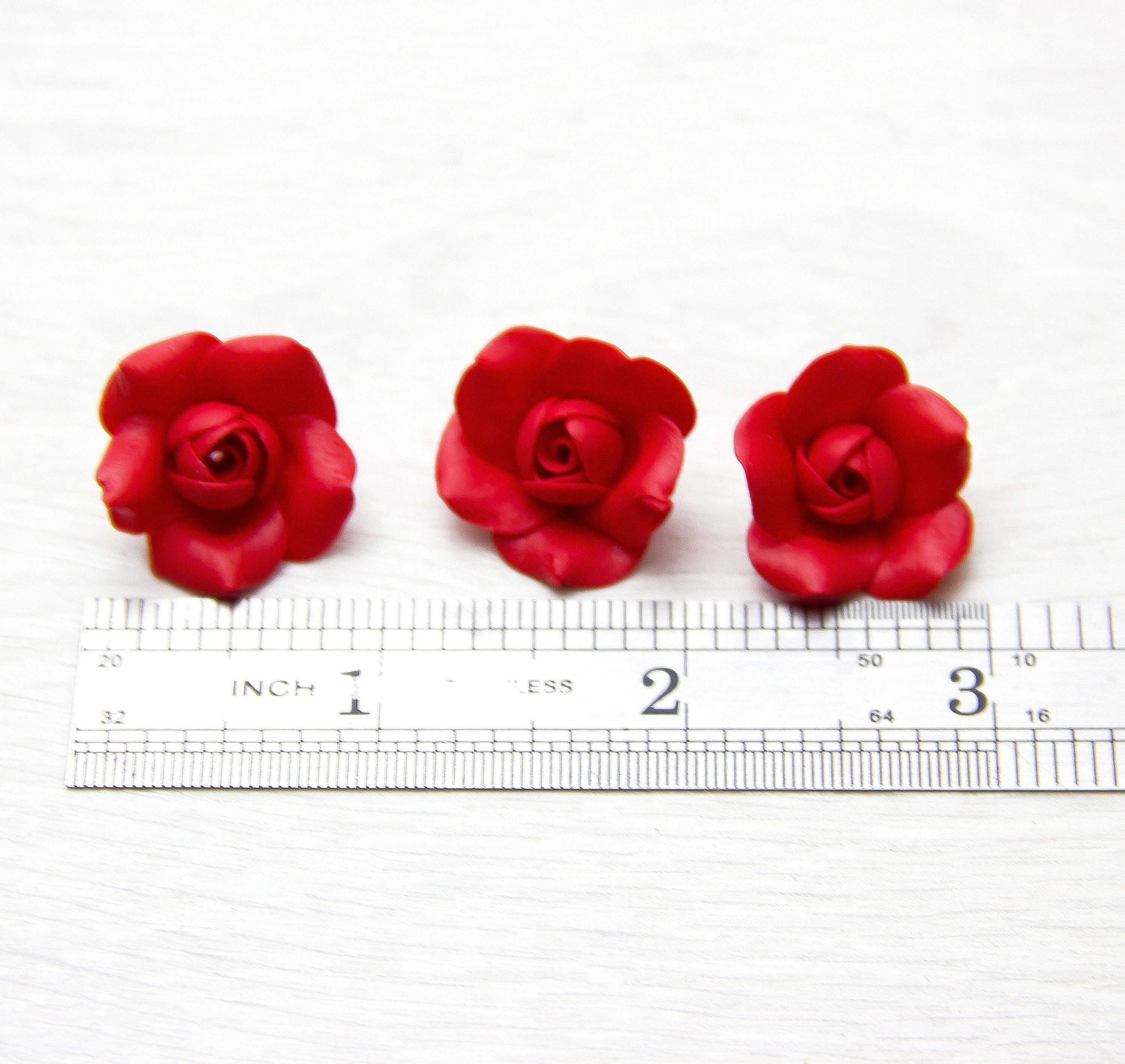 Red Roses Beads 5pcs Red Floral Beads Polymer Clay Handmade Red Beads 0 ...