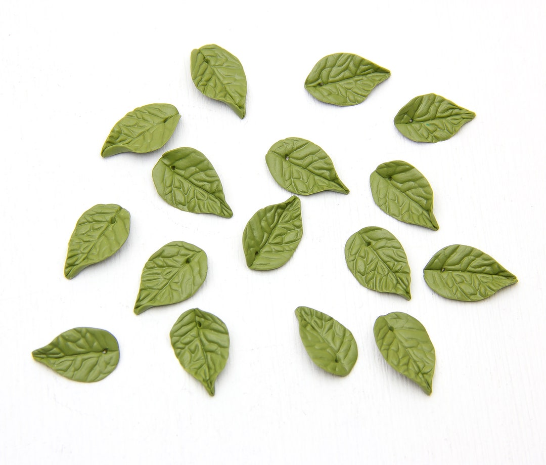 Olive Green Polymer Clay Leaf Beads: Handmade Jewelry Making (0.4-0.6 ...