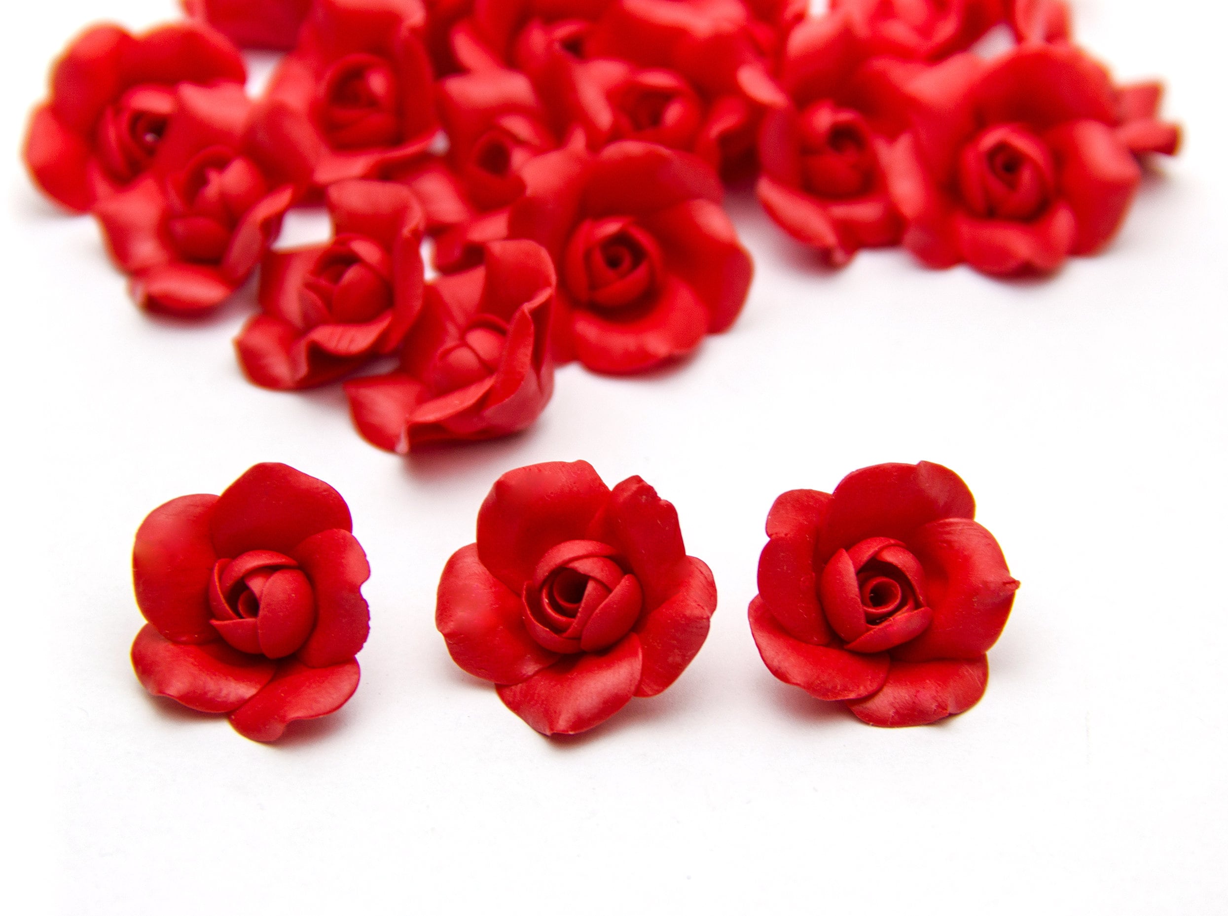 Red Roses Beads 5pcs Red Floral Beads Polymer Clay Handmade Red Beads 0 ...