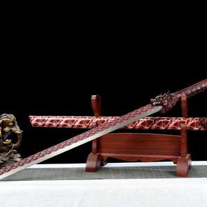 Beautiful Red Katana, Handmade Japanese Samurai Sword, 1060 High ...