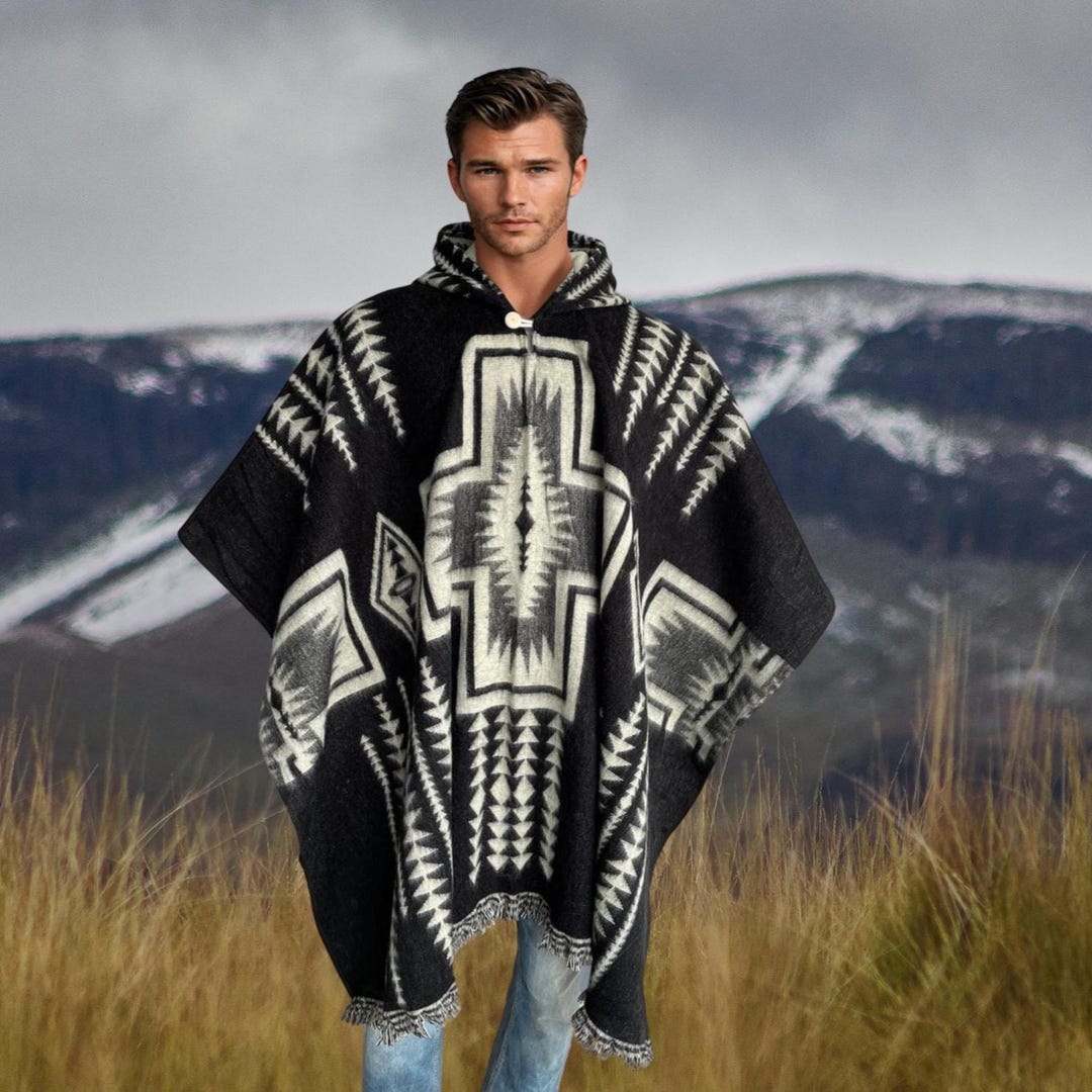 Alpaca Wool Poncho With Hood in Black | Soft Comfortable | Native ...