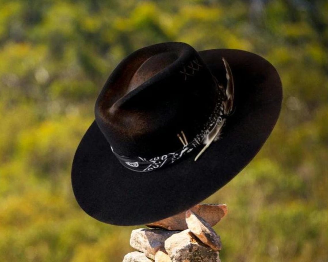Black Fedora Outback Hat - Indigenous Hat - High Quality Hat Made of Wool Felt | Handmade | Gift ...
