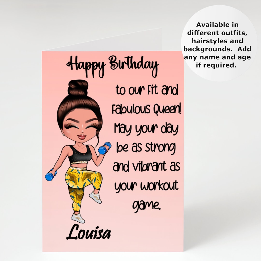 Customizable Chibi Inspired Fitness Birthday Card for Her Personalized ...