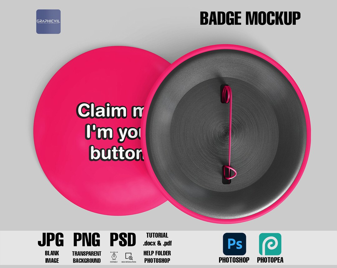 Dye Sublimation Button Mockup Badge Button, Pinback Button, Save Pin ...