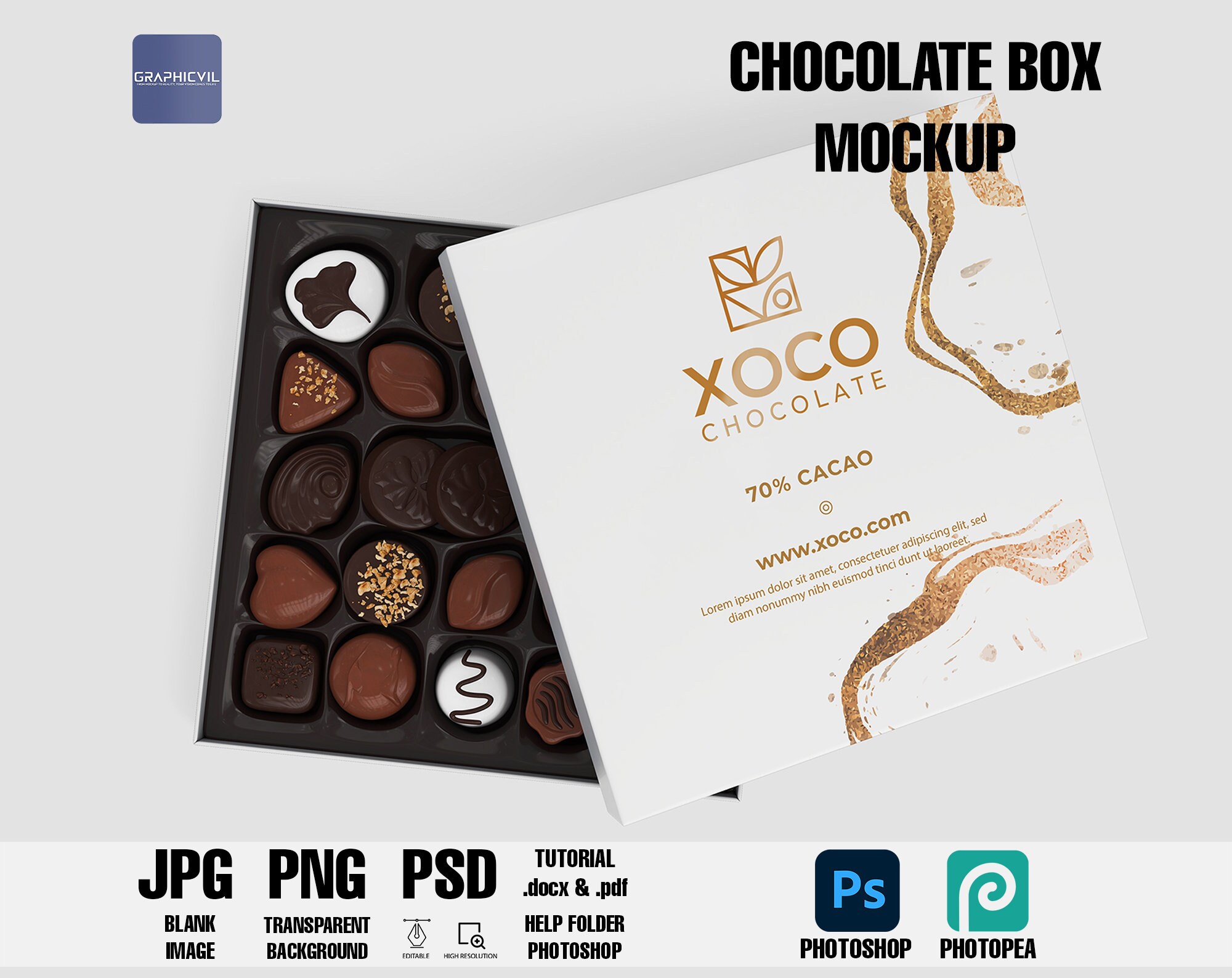 Chocolate Box Mockup, Chocolate Mockup Box Packaging Design Candy ...