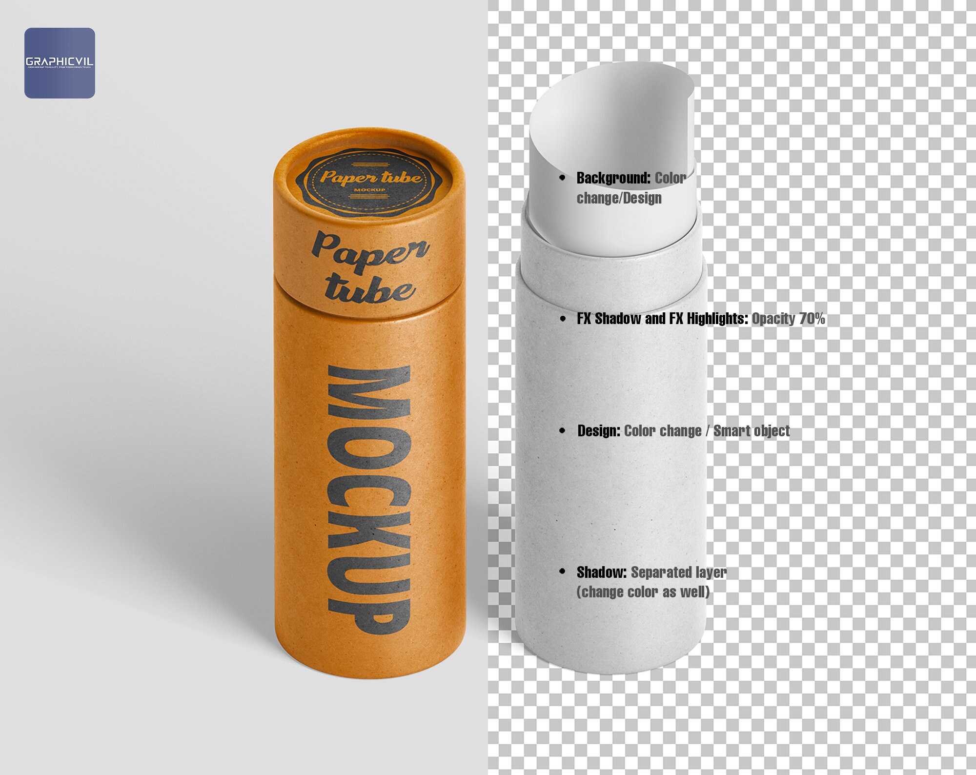 Craft Paper Tube Mockup, Tube Mockup, Paper Tube, Kraft Paper Tube ...