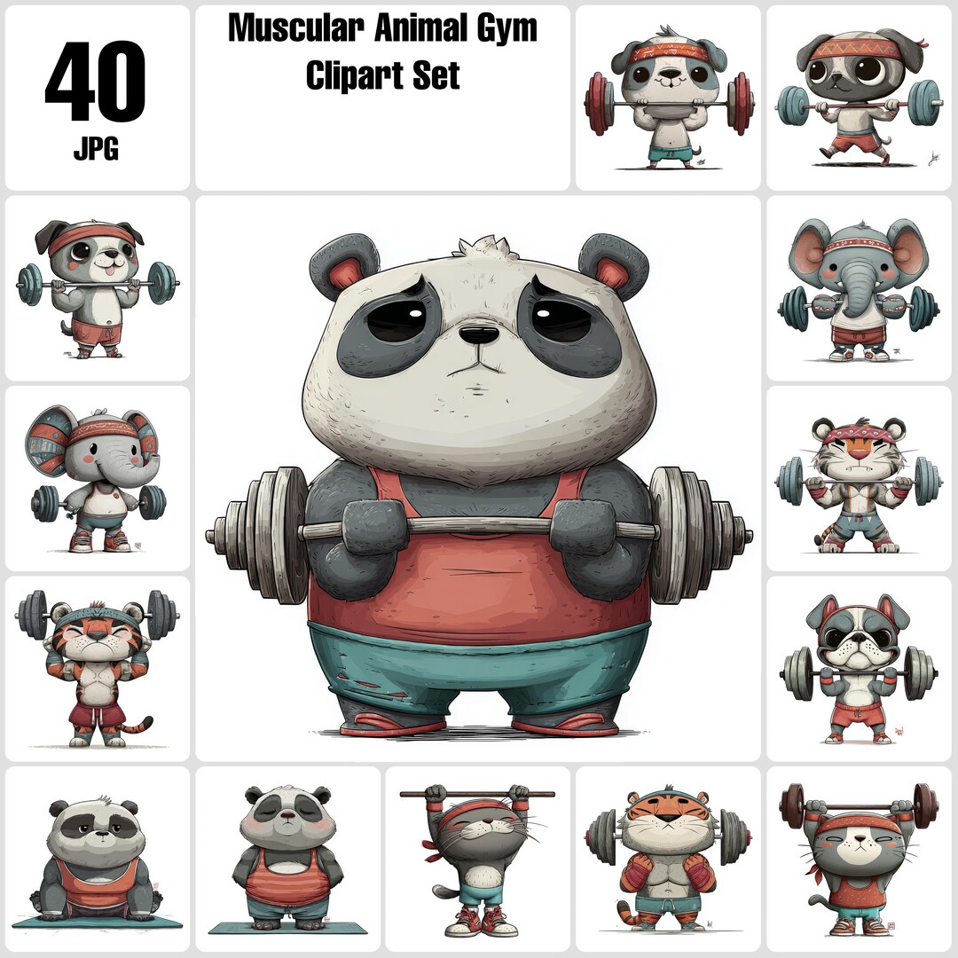 Muscular Animal Gym Clipart Set (commercial Use) (digital Download - 40 ...