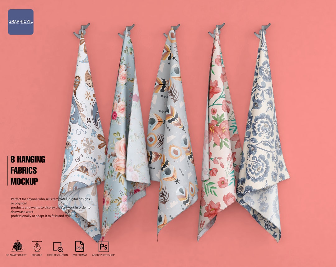Hanging Fabrics Mockup Fabric Mockup, Textile Mockup, Cloth Mockup ...