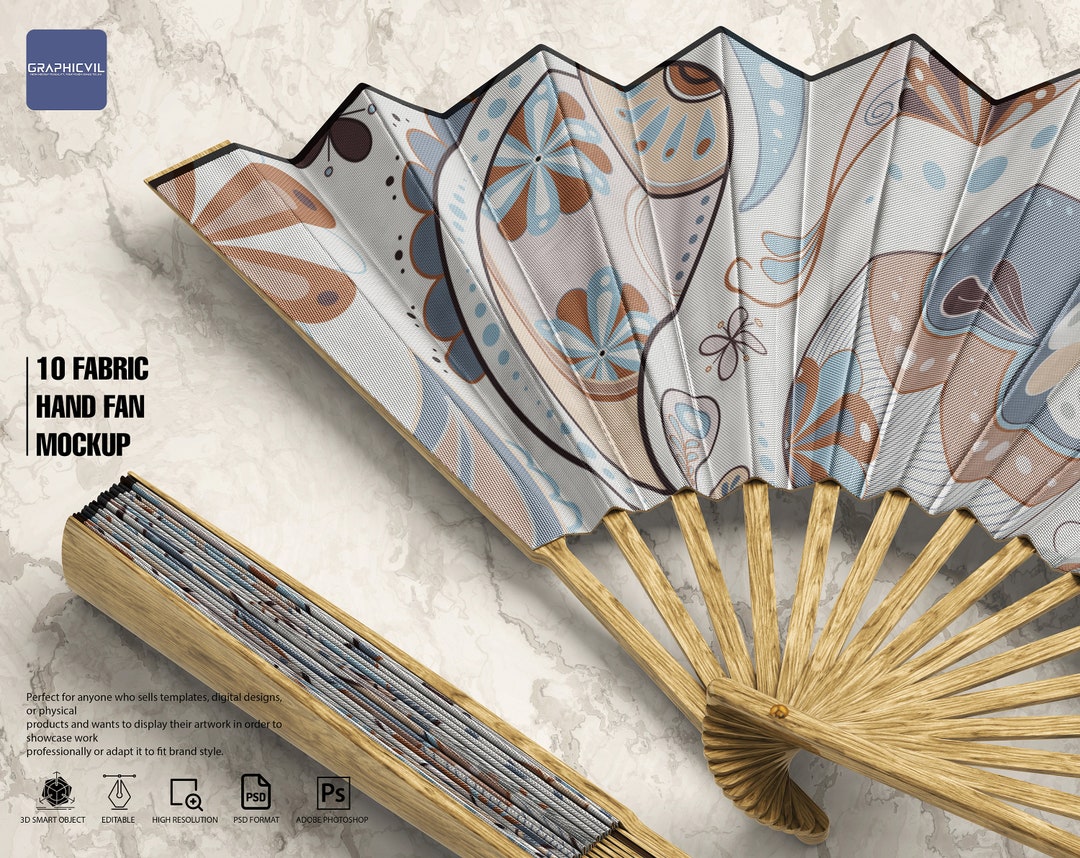 Fabric Hand Fan Mockup: Customizable PSD Template - Etsy