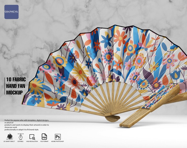 Fabric Hand Fan Mockup: Customizable PSD Template - Etsy