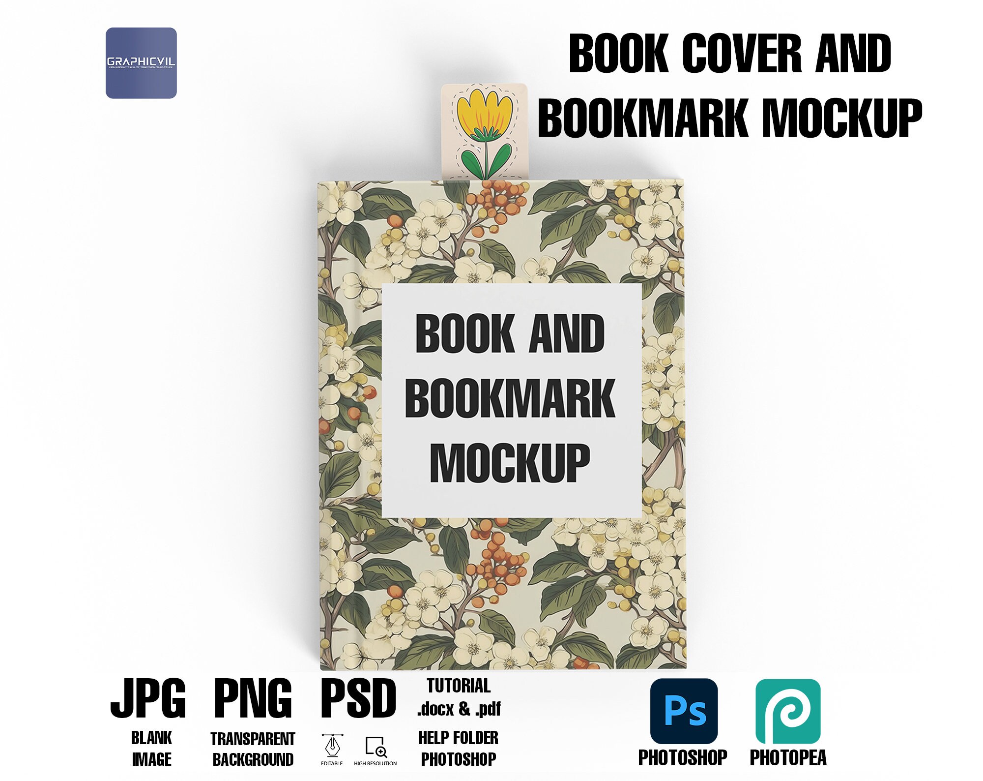 Dye Sublimation Book Cover Mockup, Bookmark Mockup, Book Template ...