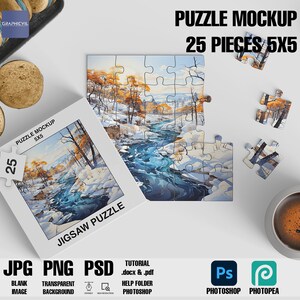 25 Piece Puzzle Mockup: 5x5 Jigsaw Template (PSD) - Etsy