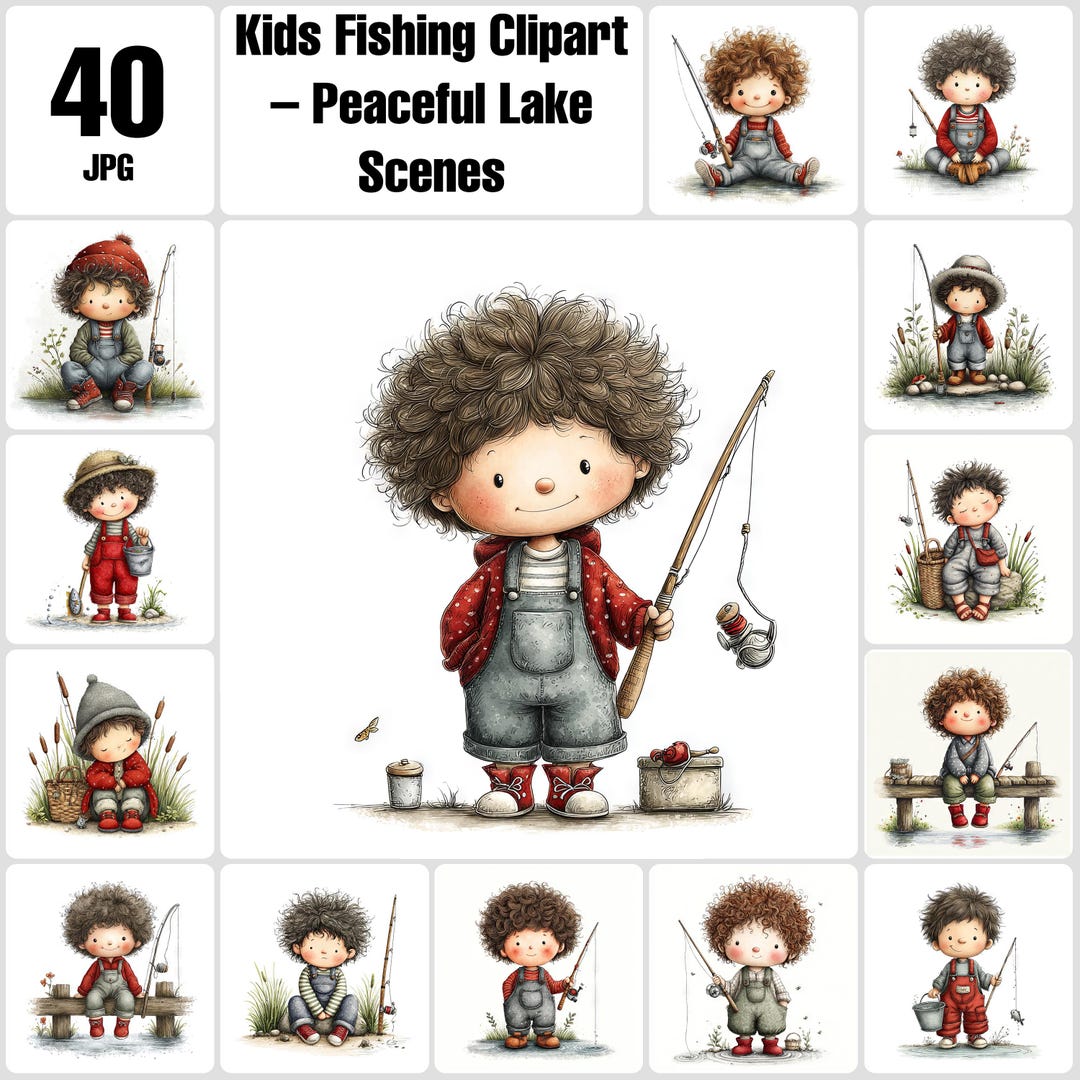 Kids Fishing Clipart – Peaceful Lake Scenes (commercial Use) (digital ...