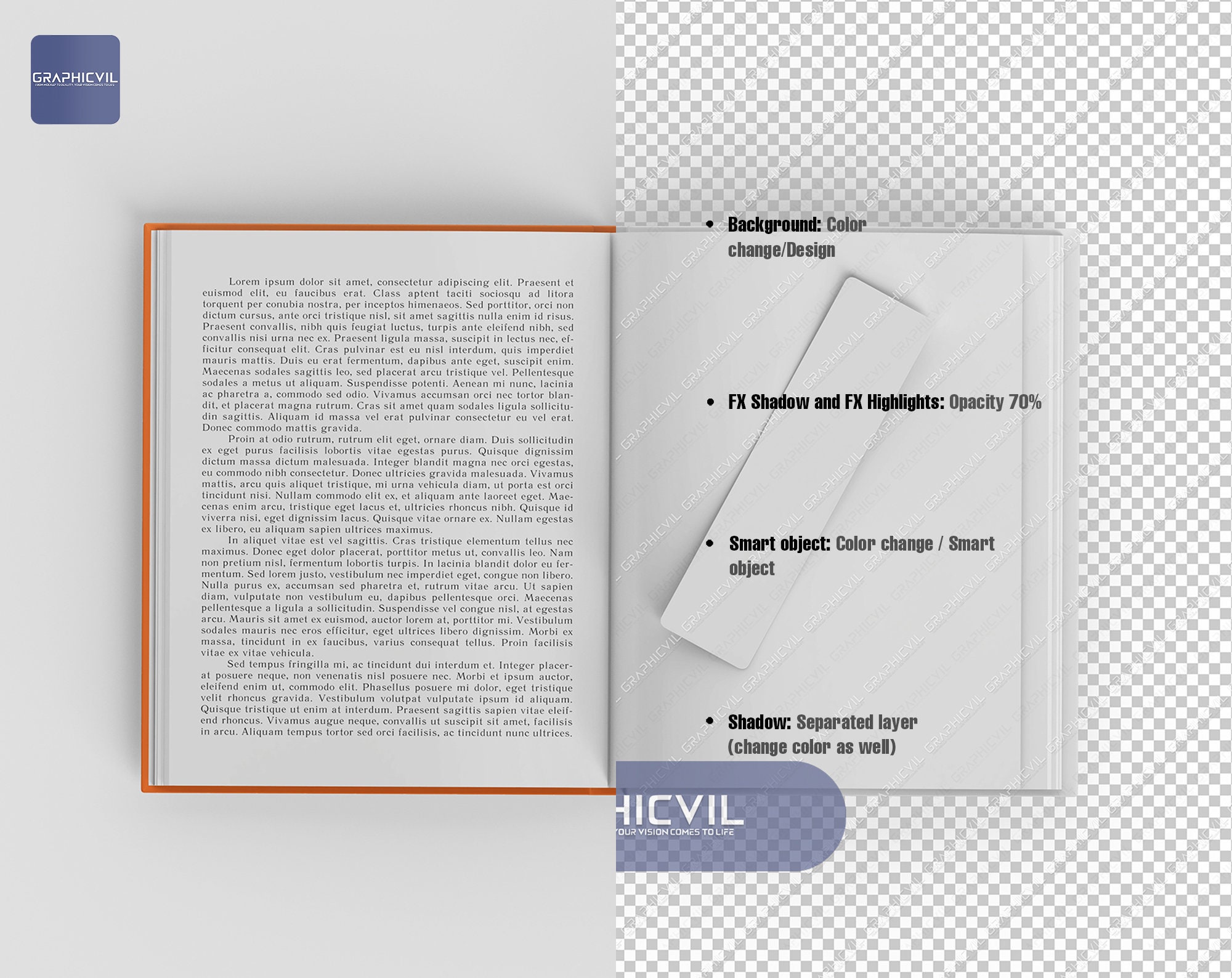 Dye Sublimation Book Cover Mockup, Bookmark Mockup, Book Template ...