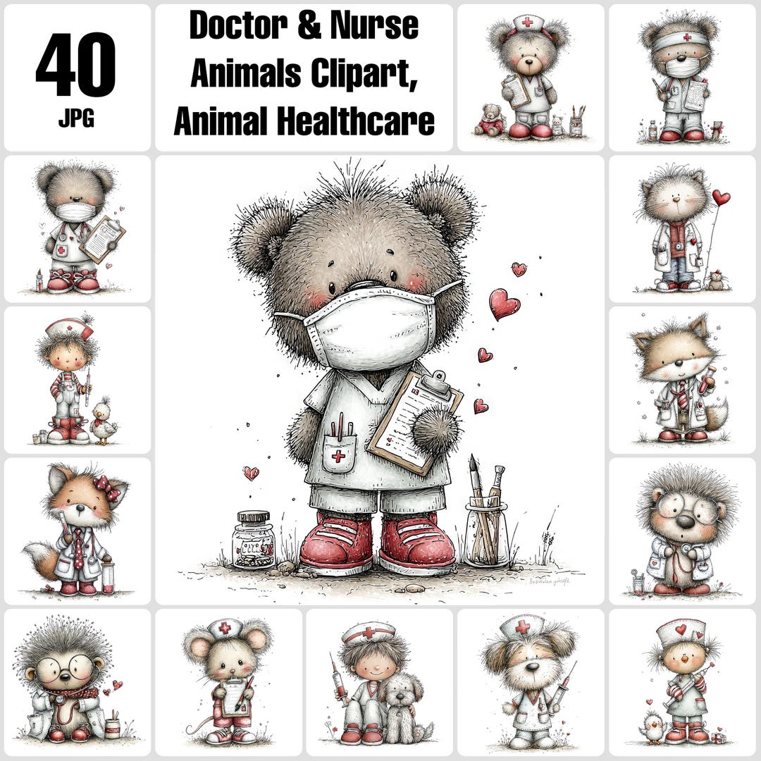 Doctor & Nurse Animals Clipart – Animal Healthcare Professionals ...
