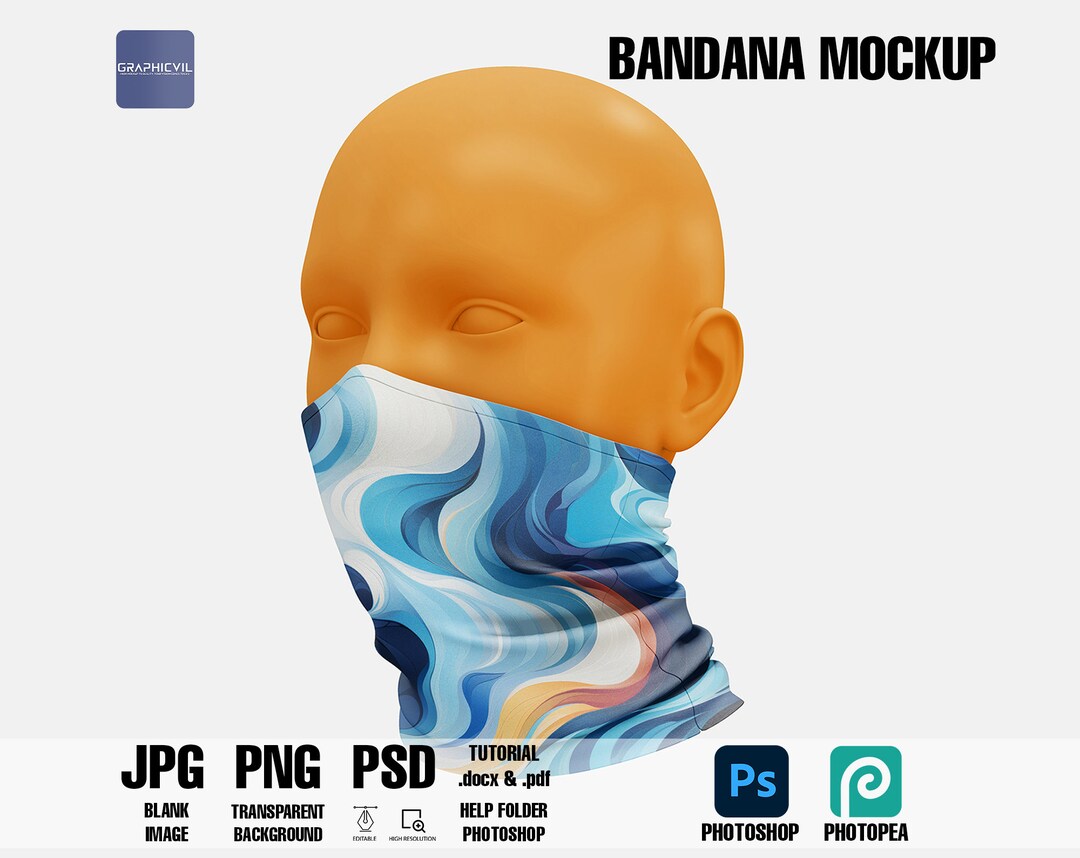 Dye Sublimation Bandana Mockup Template Clothing Accessory Mockup ...