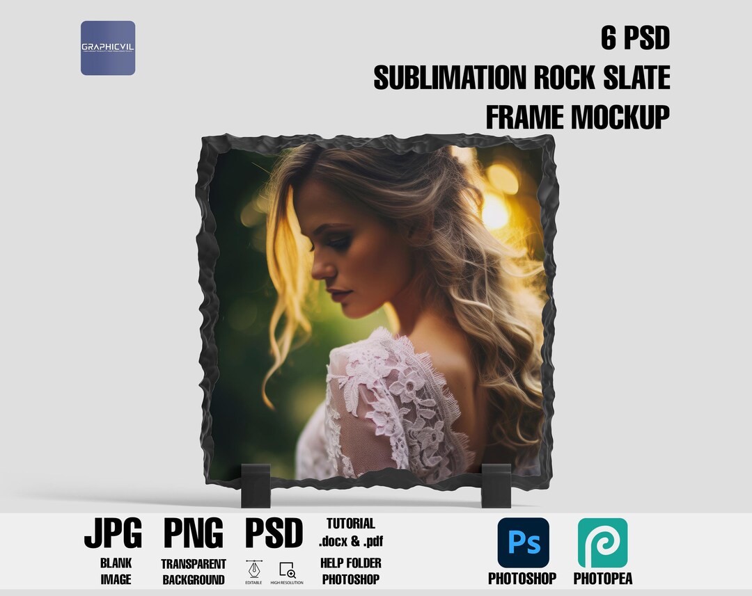 Sublimation Rock Slate Frame Mockup, Sublimation Stone Frame Mockup ...
