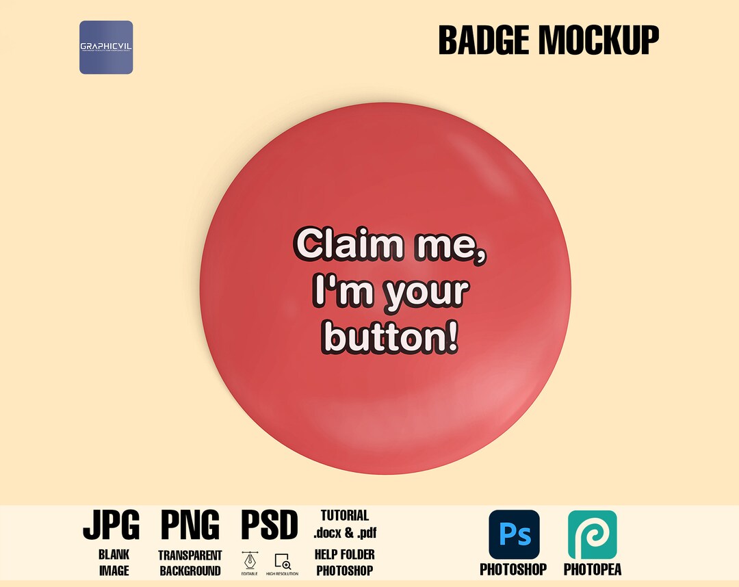 Dye Sublimation Button Mockup Badge Button, Pinback Button, Save Pin ...