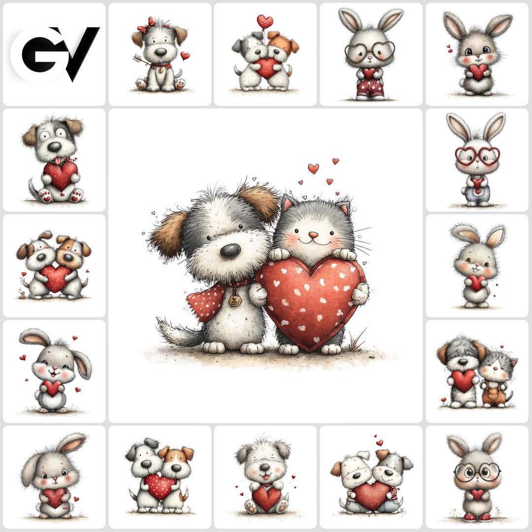 Goofy Valentine Clipart Over-the-top Silly Hearts and Characters ...