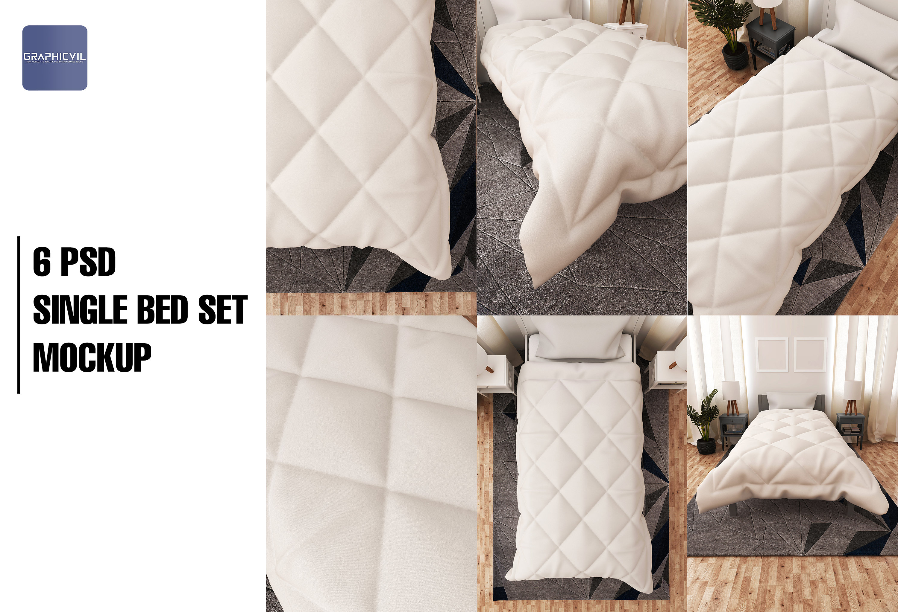 Single Bed PSD Mockup Set: Interior Scene Creator (3600x5400 300dpi) - Etsy