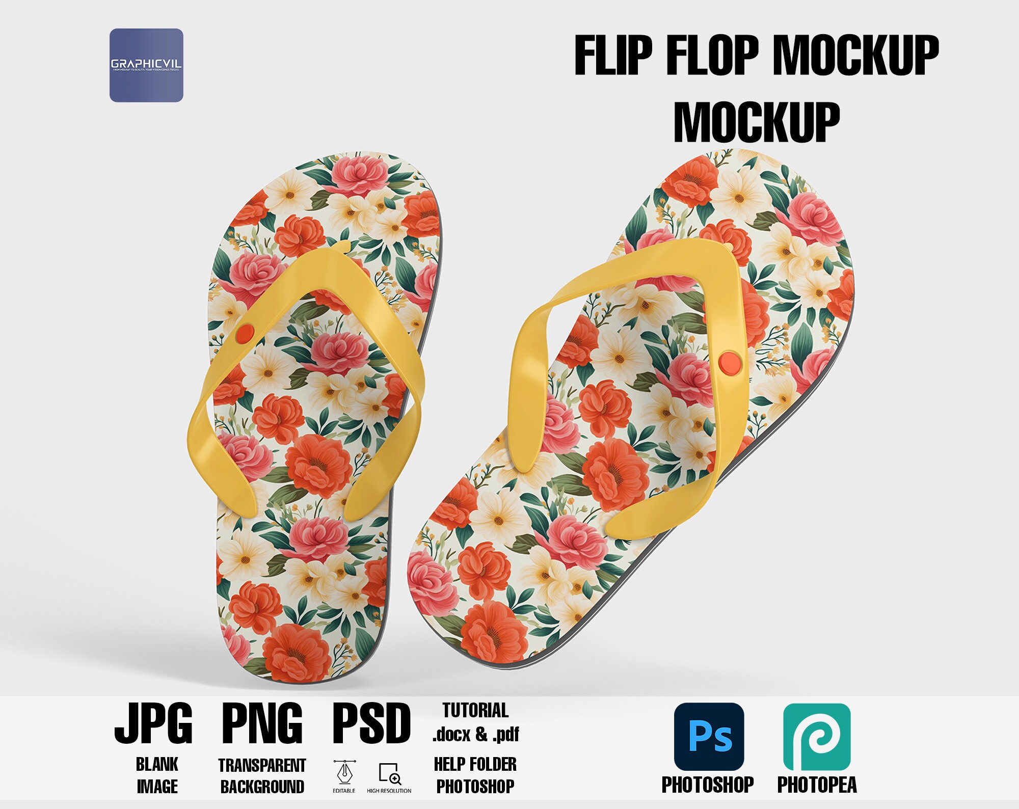 Flip Flops Mockup, 1 PSD, Sandal Mockup, Beach Footwear Mockup, Thong ...