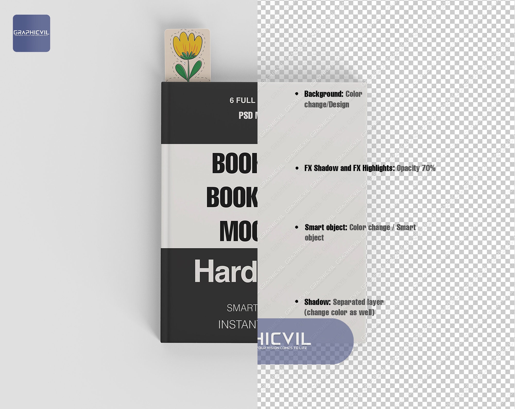 Dye Sublimation Book Cover Mockup, Bookmark Mockup, Book Template ...