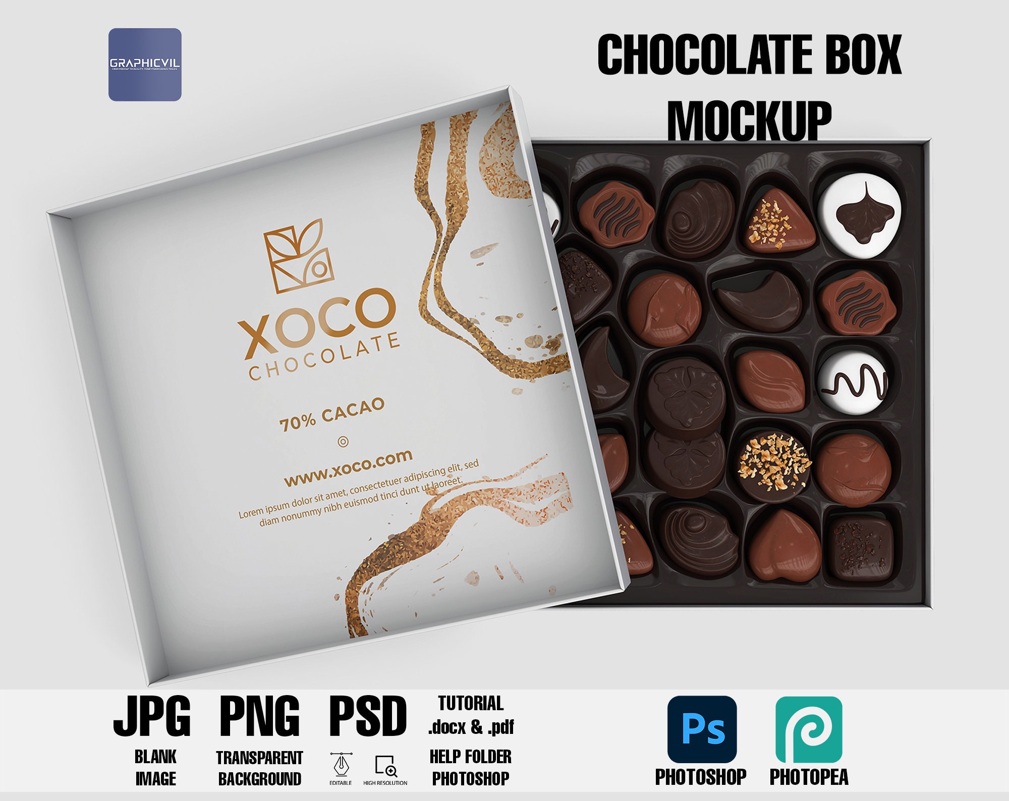 Chocolate Box Mockup, Chocolate Mockup Box Packaging Design Candy ...