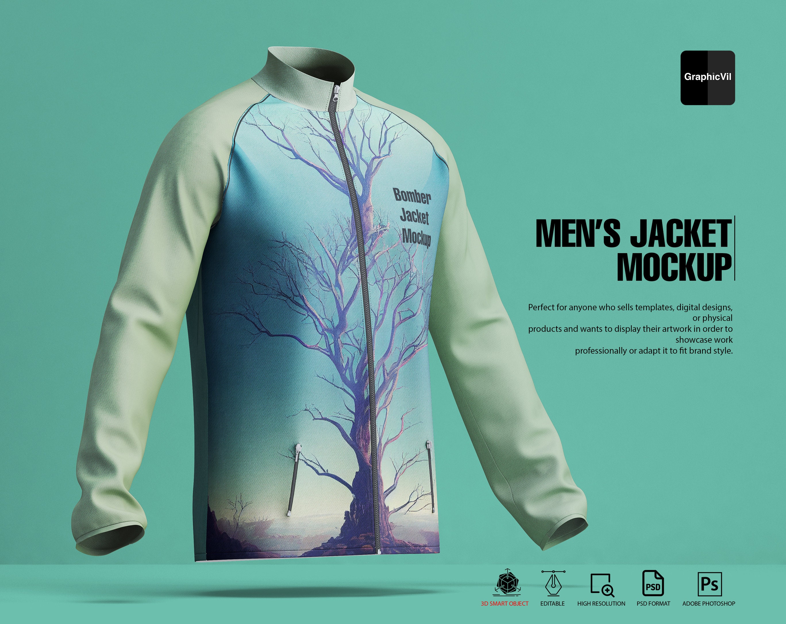 Man's Jacket Raglan Sleeve Mockup Jacket, Man Jacket Mockup, Jacket ...