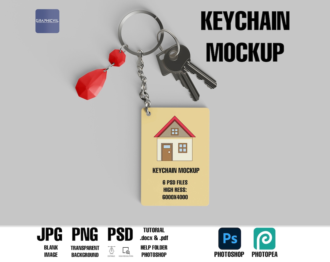 Dye Sublimation Keychain Mockup, Keys Mockup, Tag Mockup, Key Rectangle ...