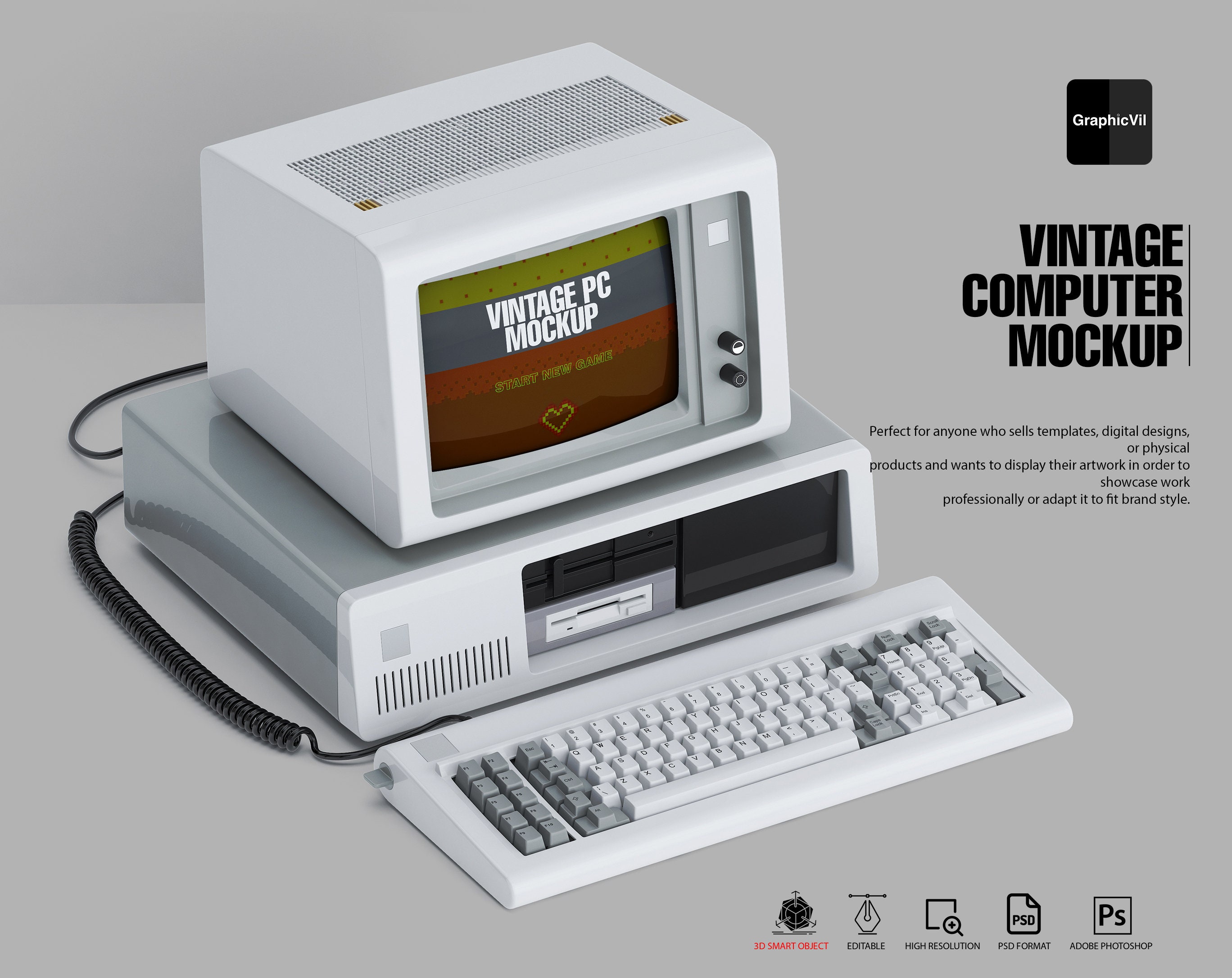 IBM Model 5150 Vintage PC Mockup Vintage Pc Mockup, Pc Mockup, Old Pc ...