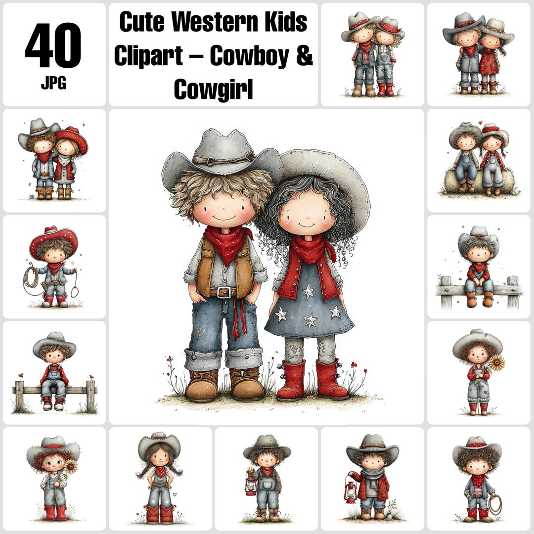 Western Kids Clipart – Cowboy & Cowgirl (commercial Use) (digital ...