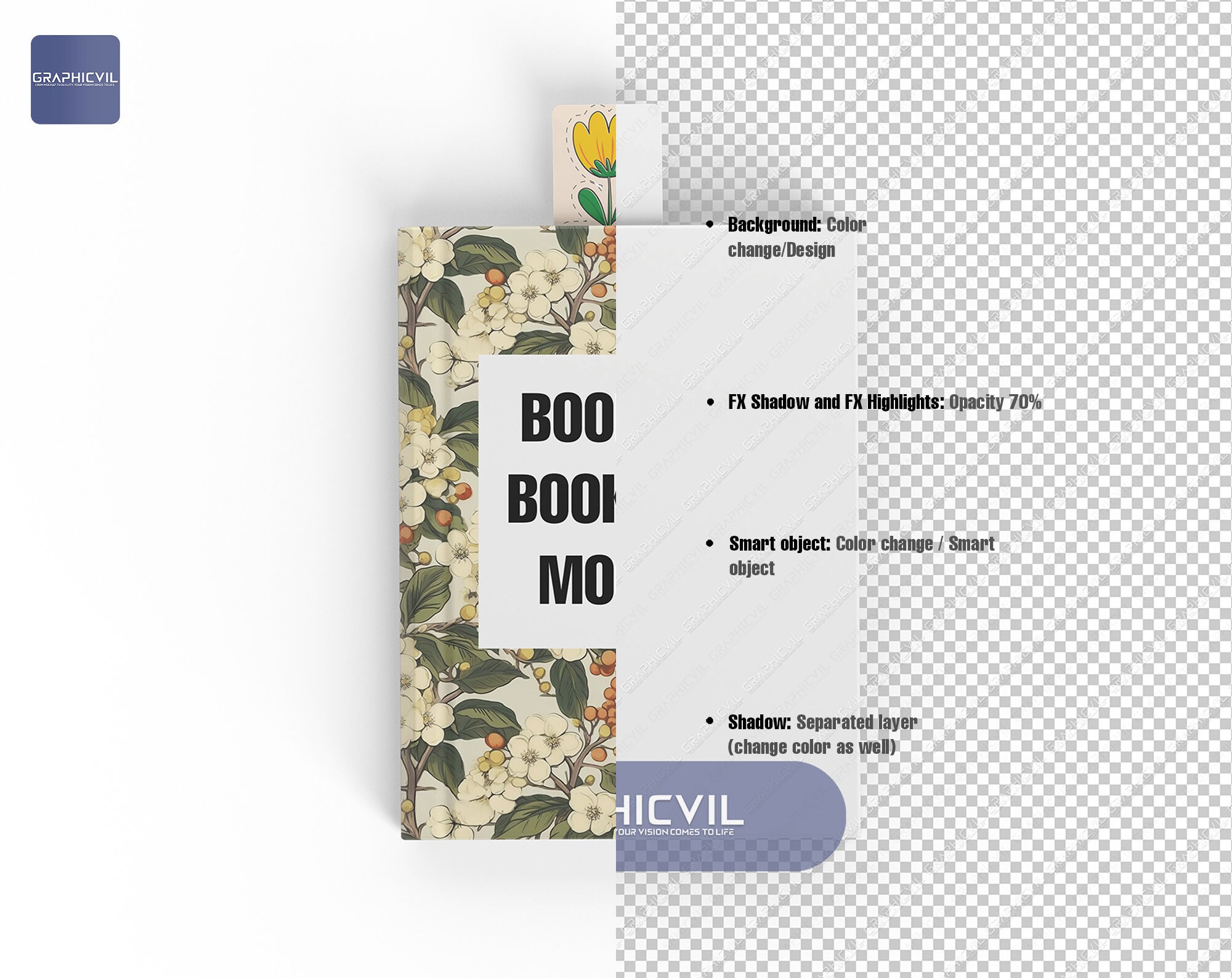 Dye Sublimation Book Cover Mockup, Bookmark Mockup, Book Template ...