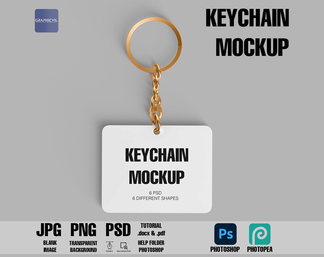 Dye Sublimation Keychain Mockup, Keys Mockup, Tag Mockup, Key Rectangle ...
