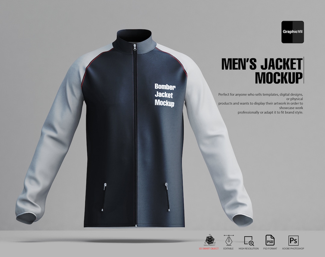 Man's Jacket Raglan Sleeve Mockup Jacket, Man Jacket Mockup, Jacket ...