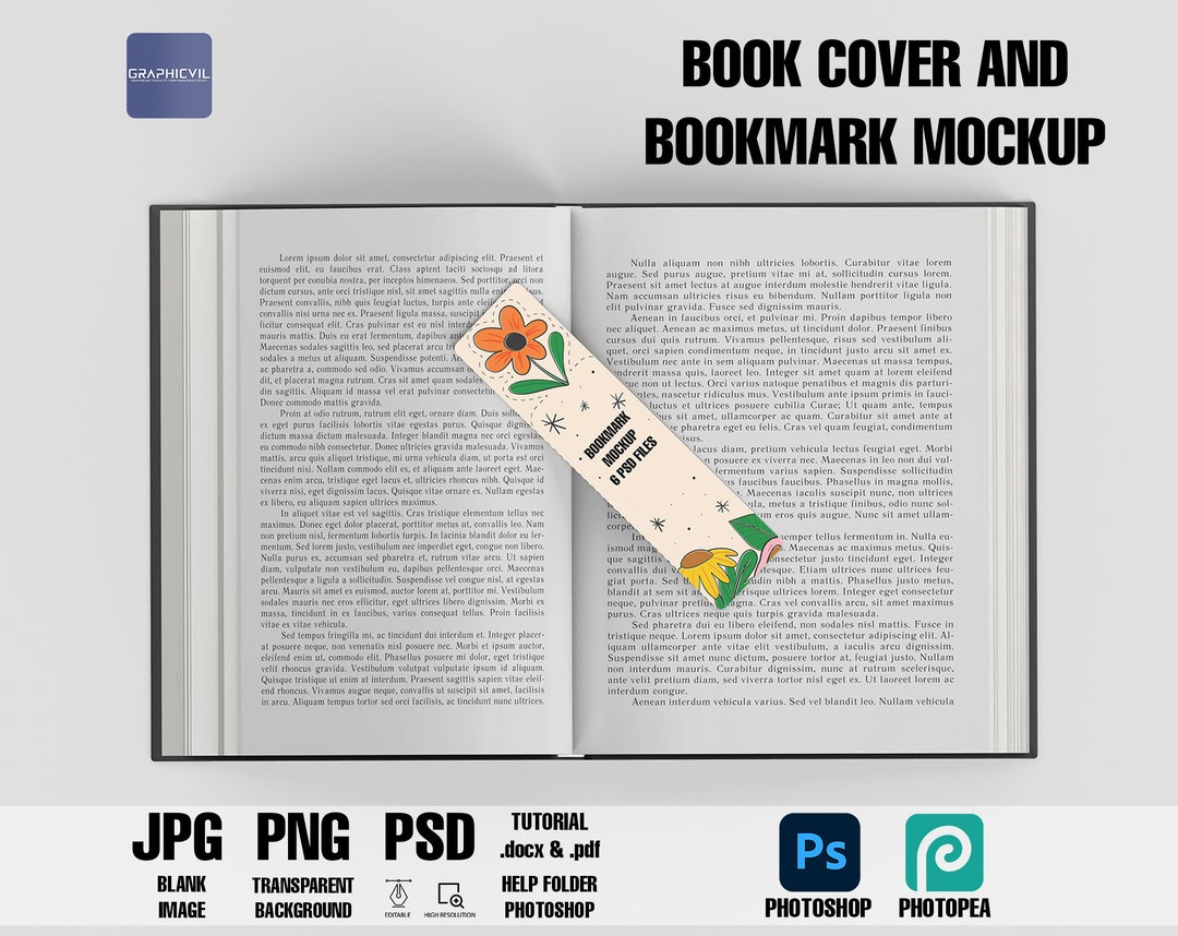 Dye Sublimation Book Cover Mockup, Bookmark Mockup, Book Template ...