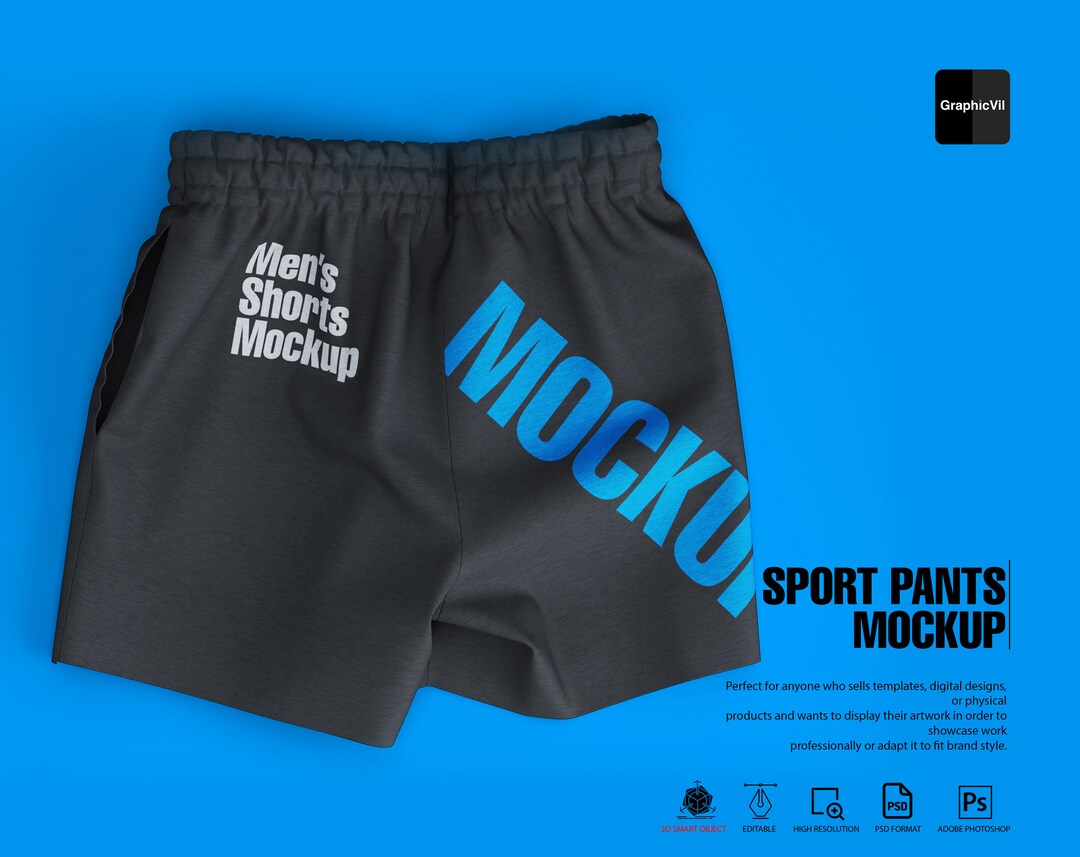Short Sport Pants for Men Mockup Flat Back | Sport Shorts Mockup, Pants ...