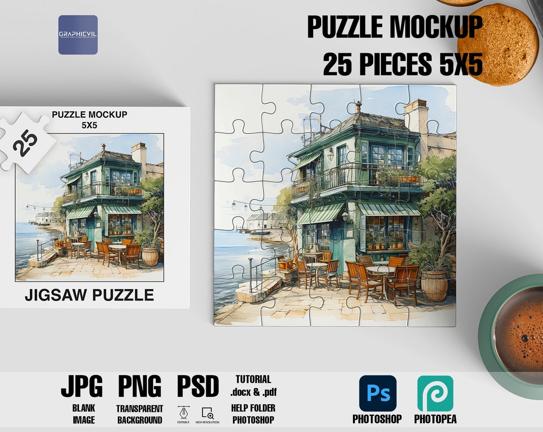 Dye Sublimation 25 Piece 5x5 Puzzle Mockup PSD , 5x5 Pieces, Puzzle ...