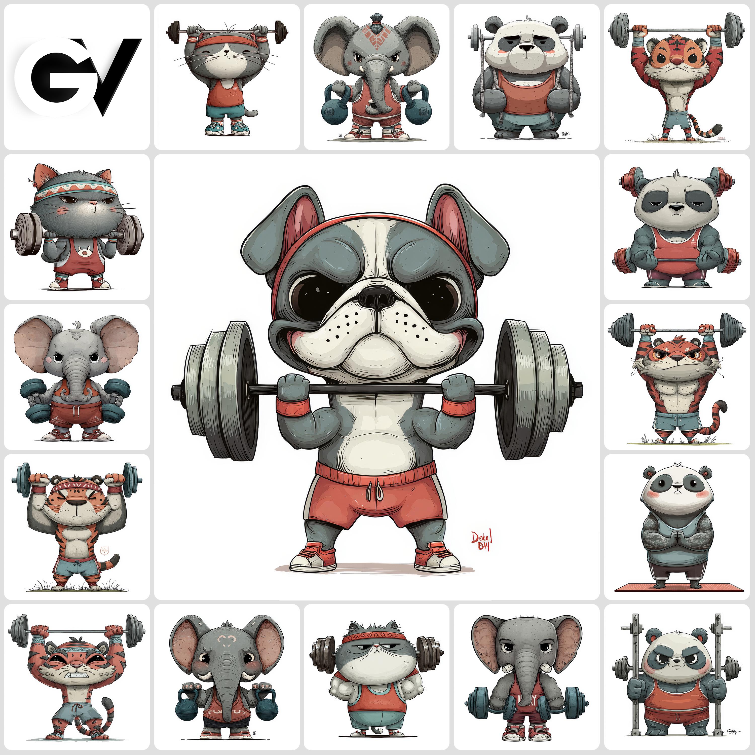 Muscular Animal Gym Clipart Set (commercial Use) (digital Download - 40 ...