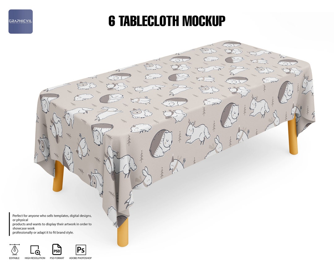 Tablecloth Mockup: Customizable Fabric Cover PSD (6000x4000) - Etsy