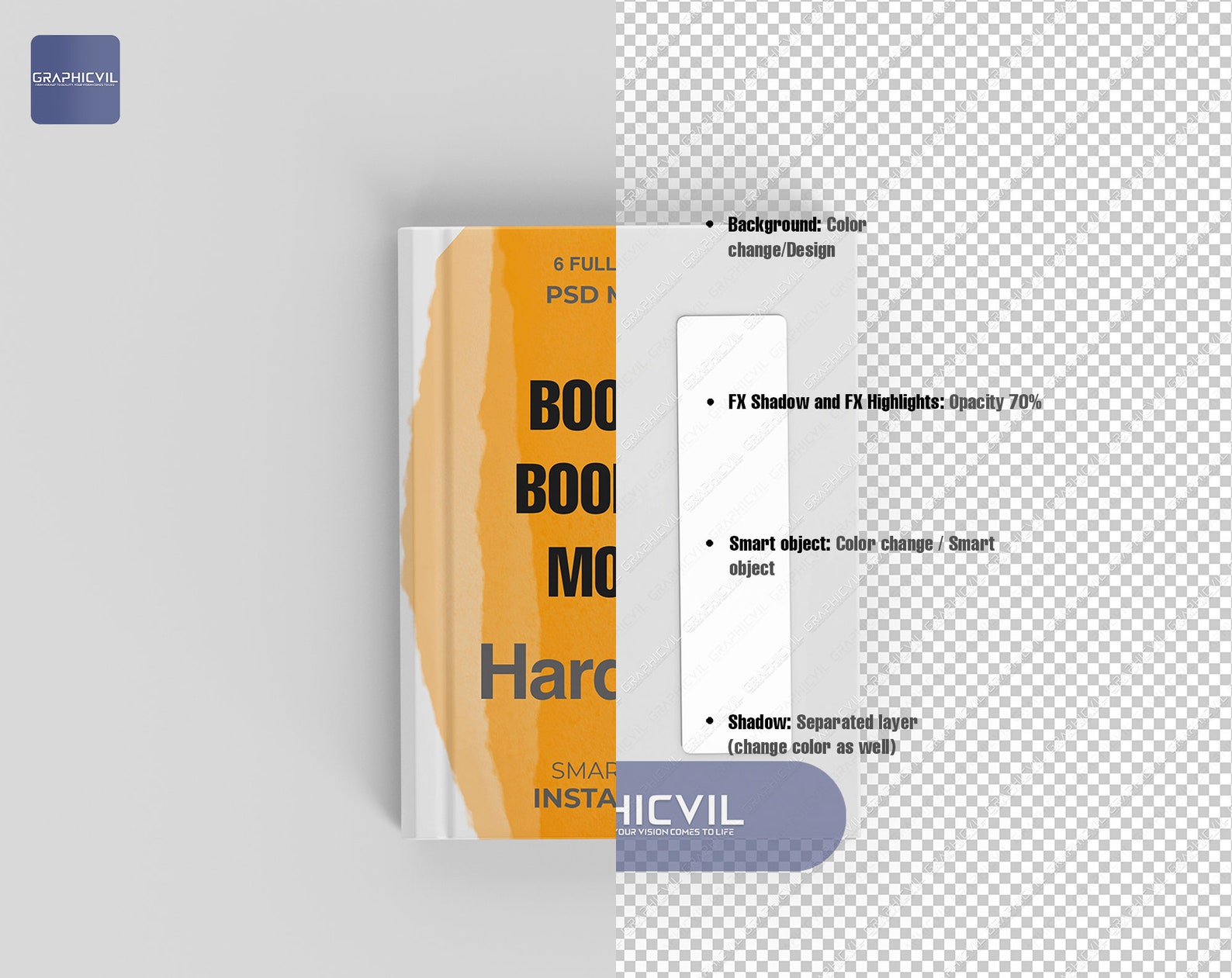 Dye Sublimation Book Cover Mockup, Bookmark Mockup, Book Template ...