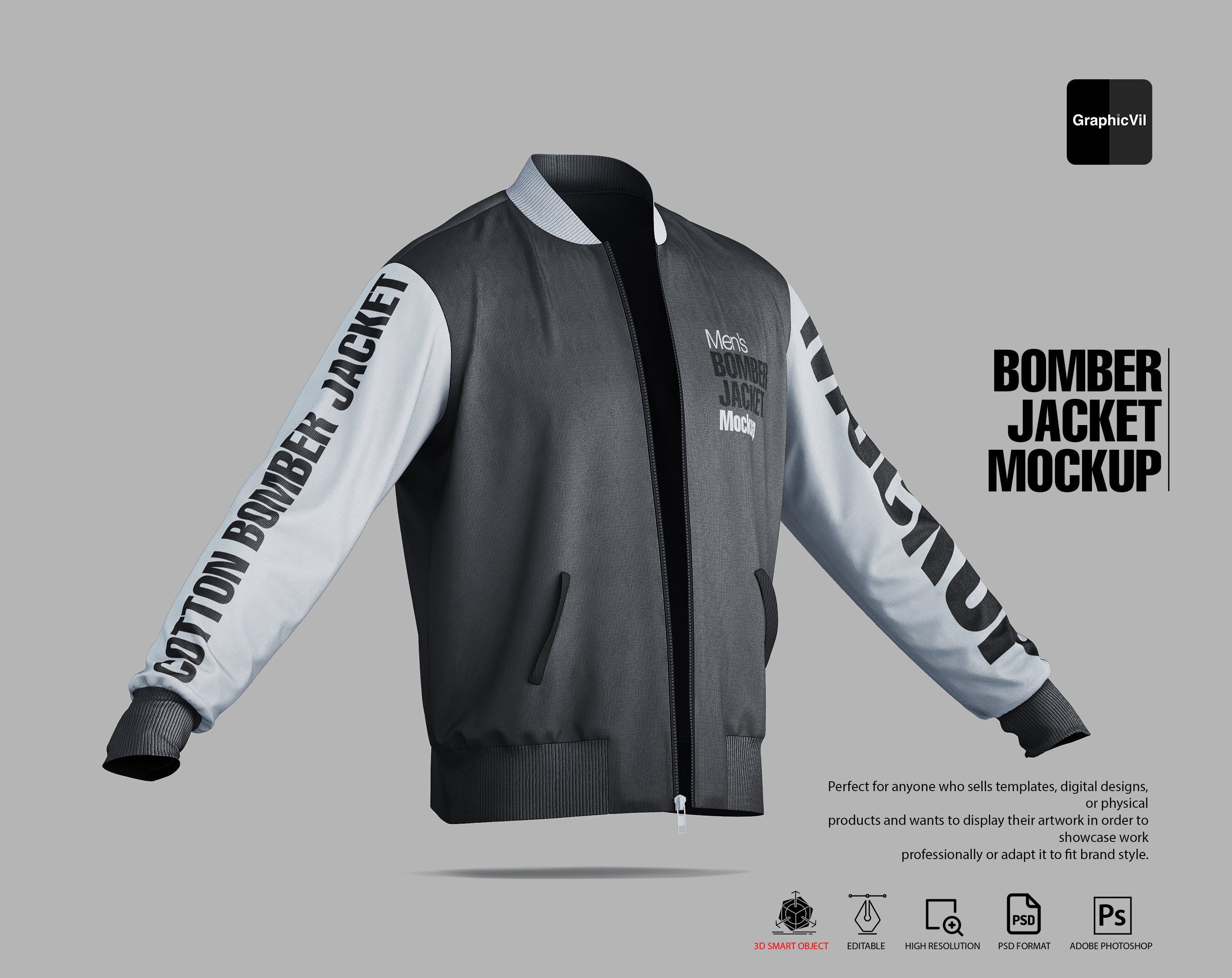 Bomber Jacket Mockup Jacket Mockup, Male Jacket, Male Jacket Mockup ...
