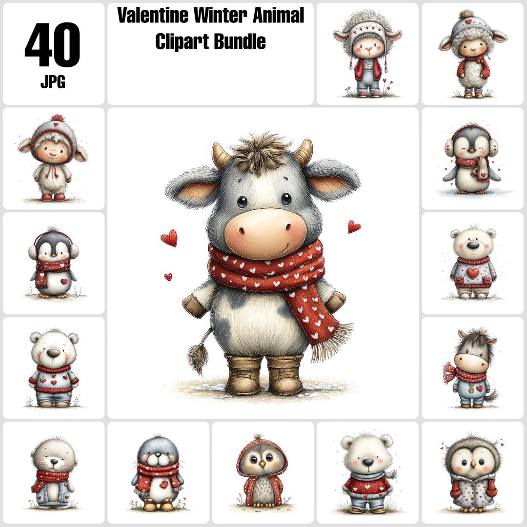 Valentine Winter Animal Clipart Bundle (commercial Use) (digital ...