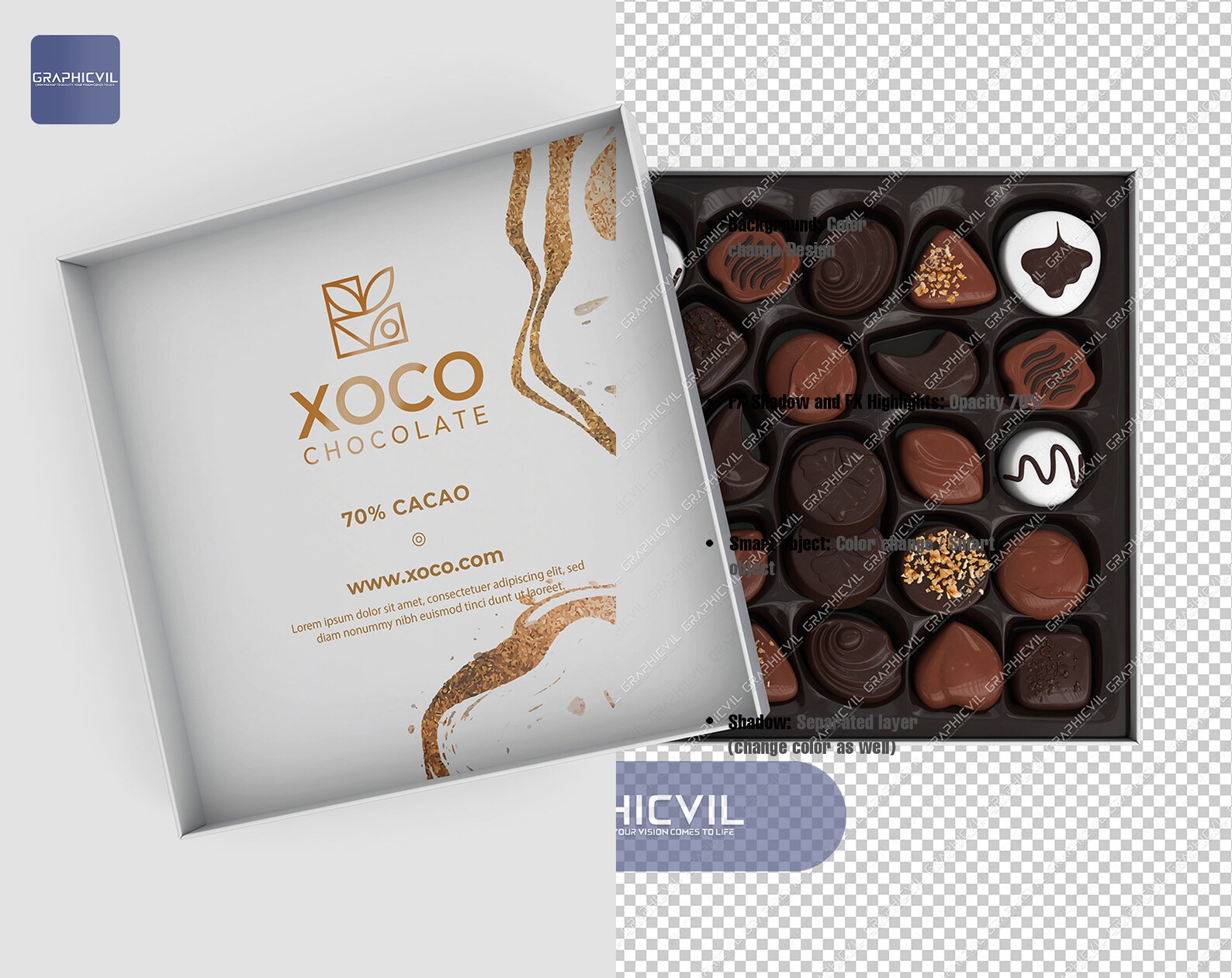 Chocolate Box Mockup, Chocolate Mockup Box Packaging Design Candy ...