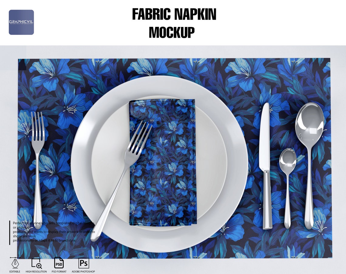 Dye Sublimation Fabric Napkin Mockup: Folded Table Setting (PSD) - Etsy