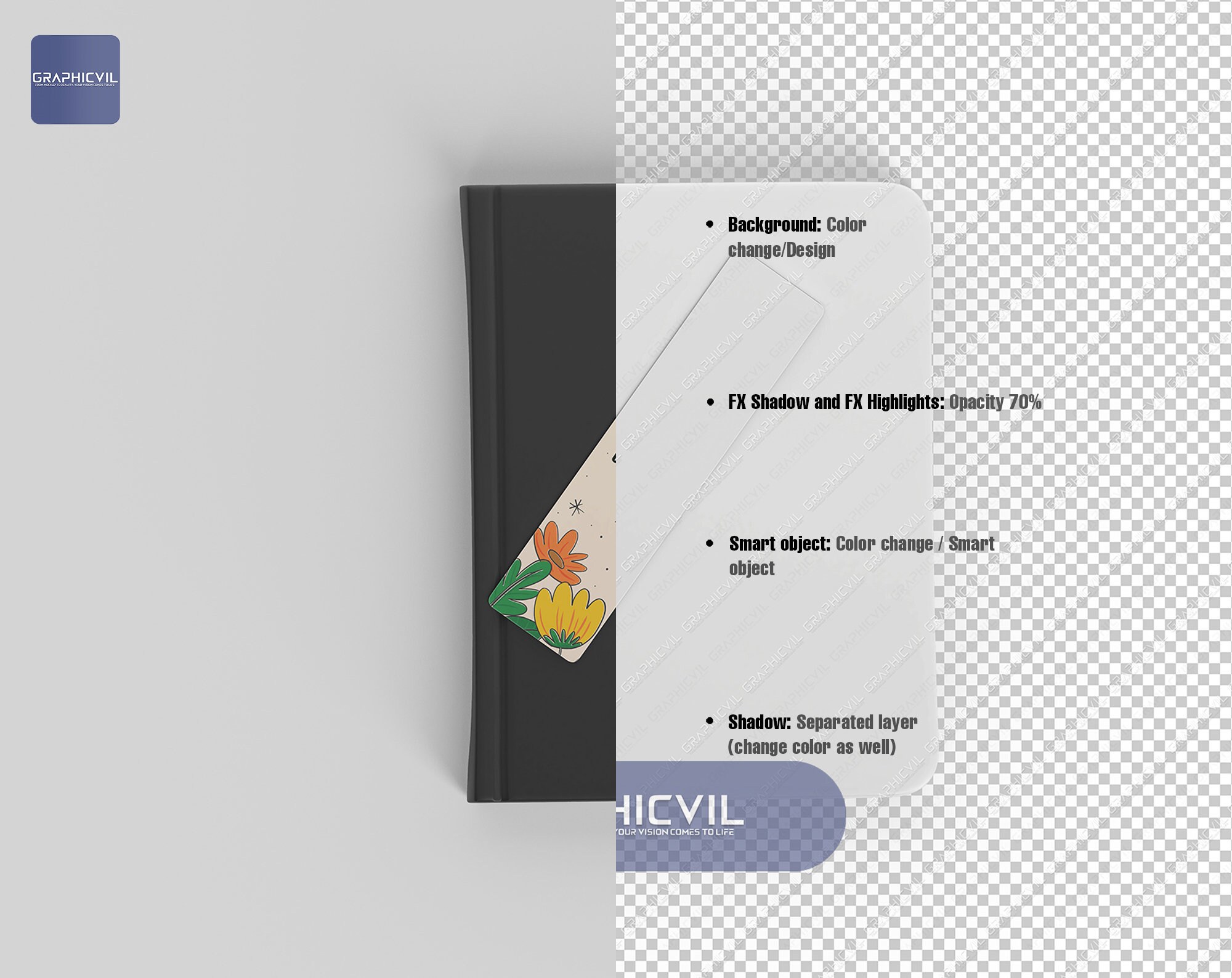 Dye Sublimation Book Cover Mockup, Bookmark Mockup, Book Template ...