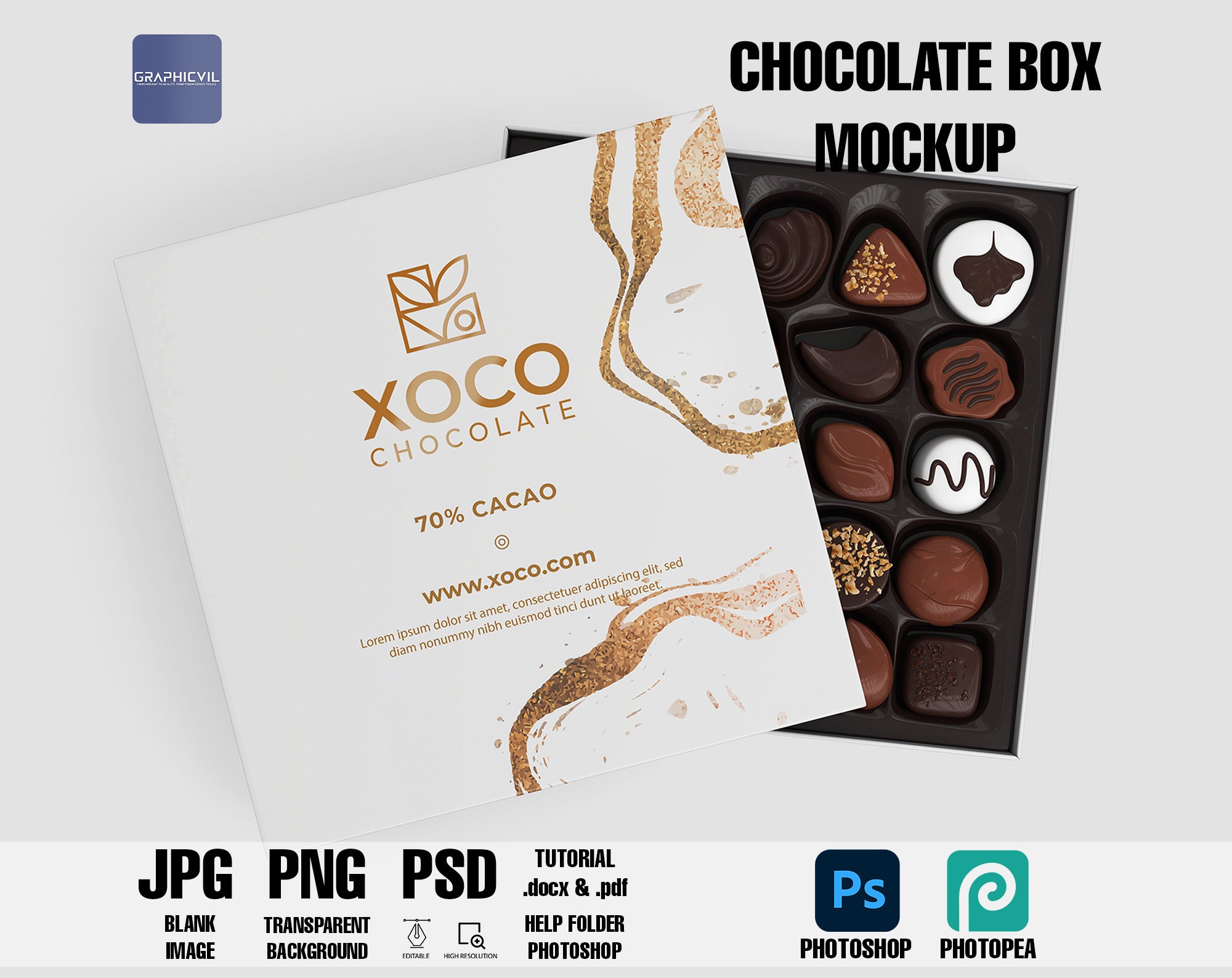 Chocolate Box Mockup, Chocolate Mockup Box Packaging Design Candy ...