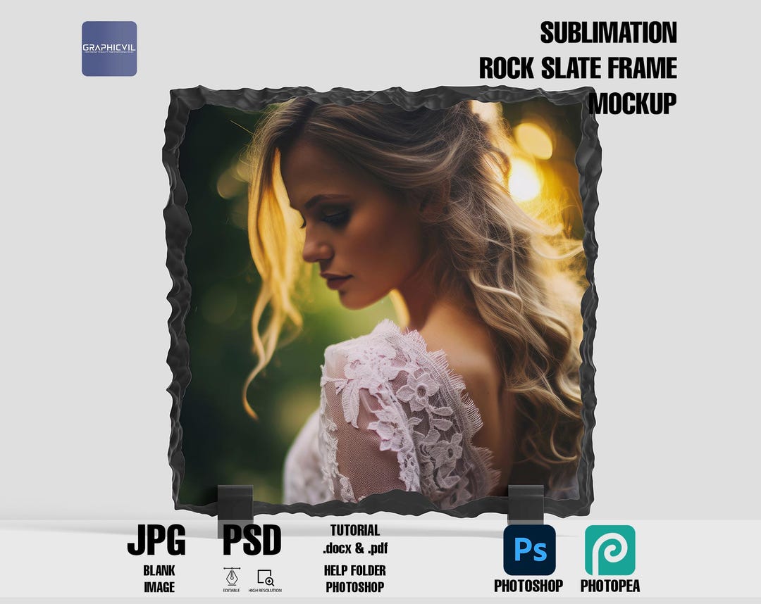 Sublimation Rock Slate Frame Mockup, Sublimation Stone Frame Mockup ...