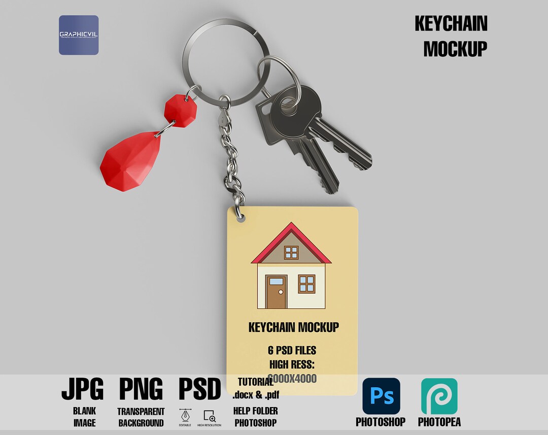 Dye Sublimation Keychain Mockup: Rectangle Tag, PSD Template (digital ...